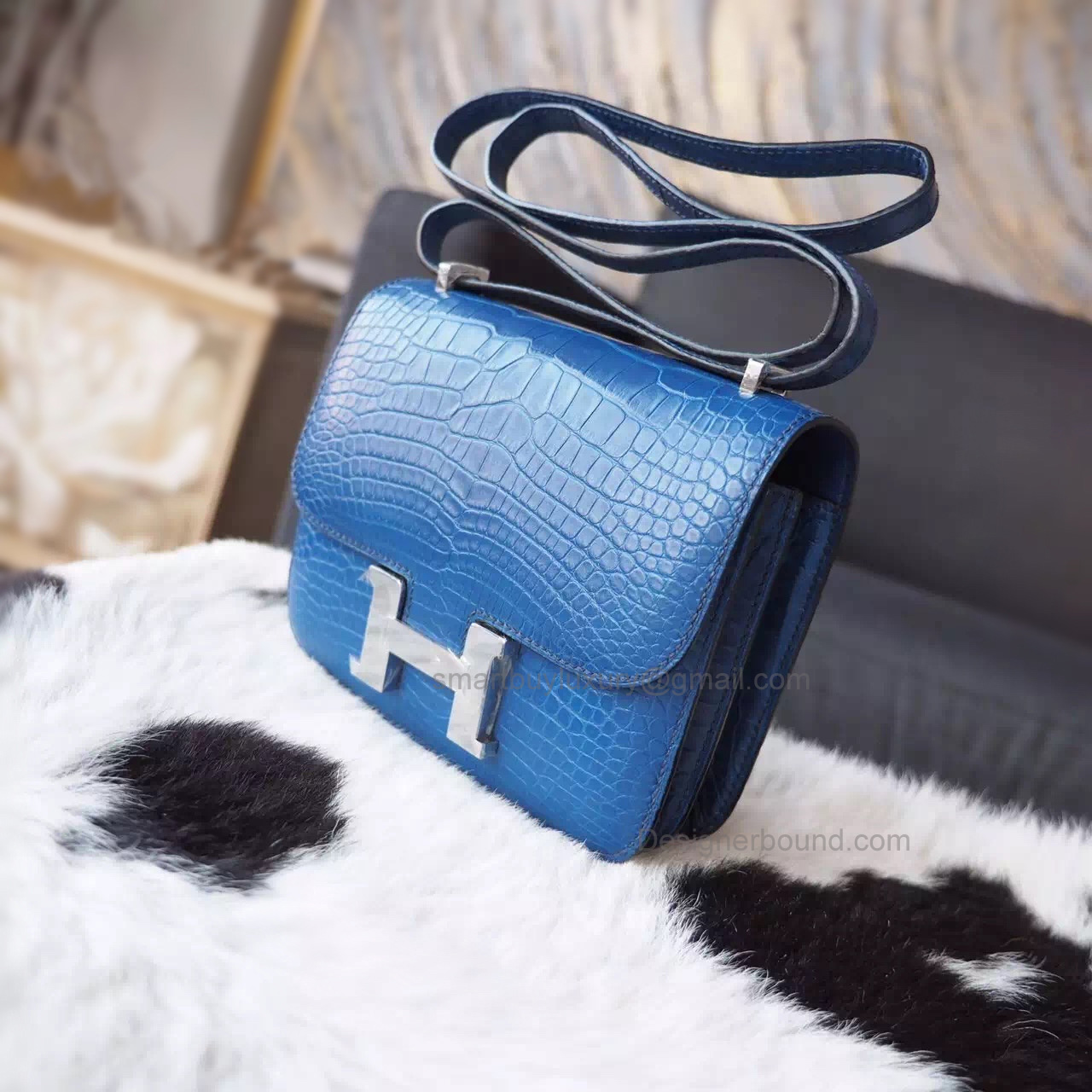 Replica Hermes Mini Constance 18 Bag in 7t Blue Electric Matte Croc PHW