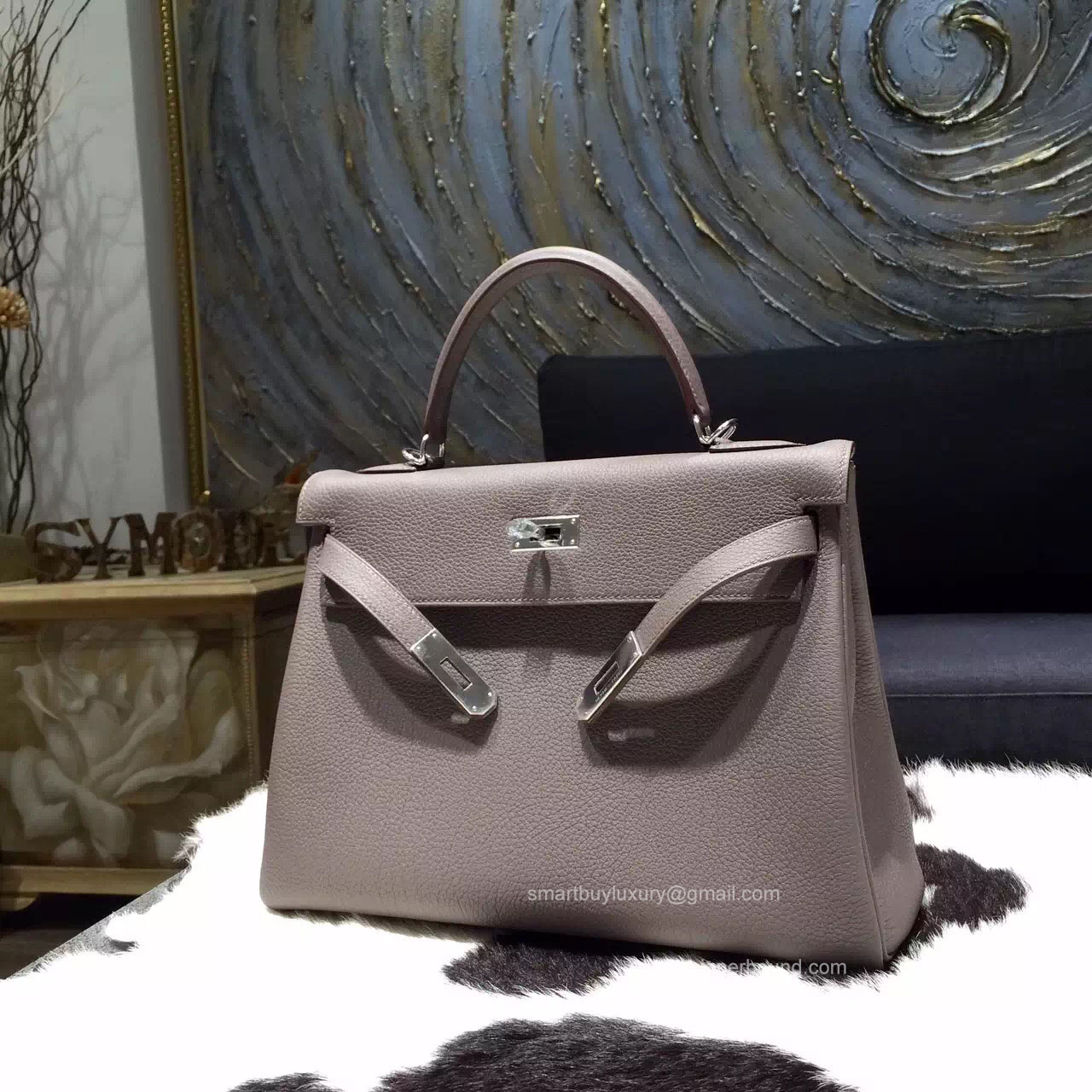 Hermes Kelly 32 Bag Etain 8F Togo Leather Handstitched Silver hw